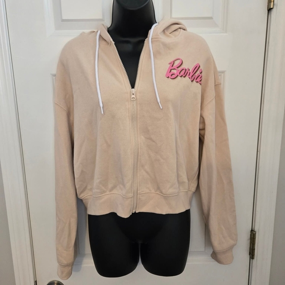 Barbie | Tops | Barbie Beige Hoodie With Pink Logo | Poshmark